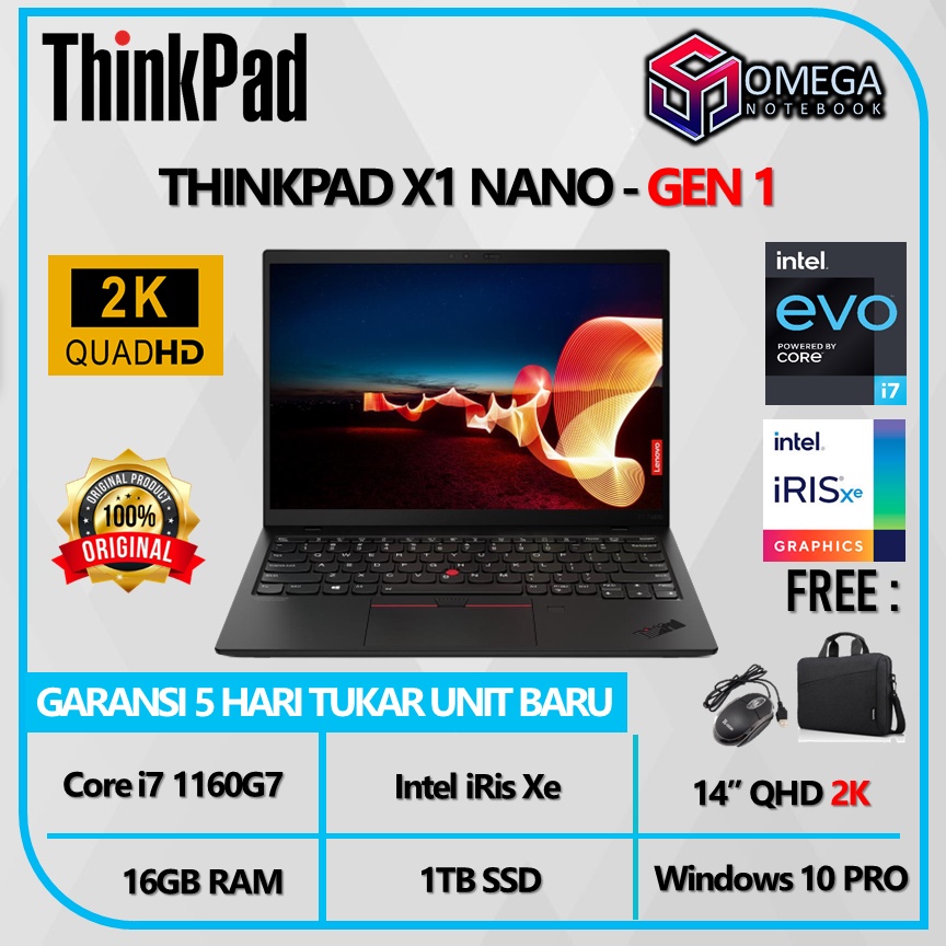 Jual Lenovo Thinkpad X1 Nano Gen 1 i7 1160G7 16GB 512GB SSD iRis Xe 14" 2K Windows 10 Pro TOUCH ...