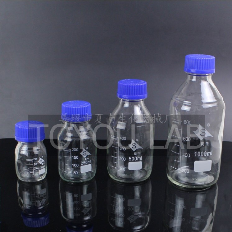 Jual GLASS REAGENT BOTTLE BLUE CAP BOTOL SAMPLE TUTUP BIRU KACA REAGEN ...
