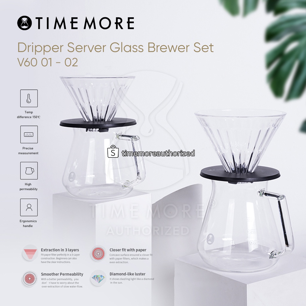 Jual Timemore Dripper Server Glass Brewer Set Manual Home Brewing V60 01 02 | Shopee Indonesia
