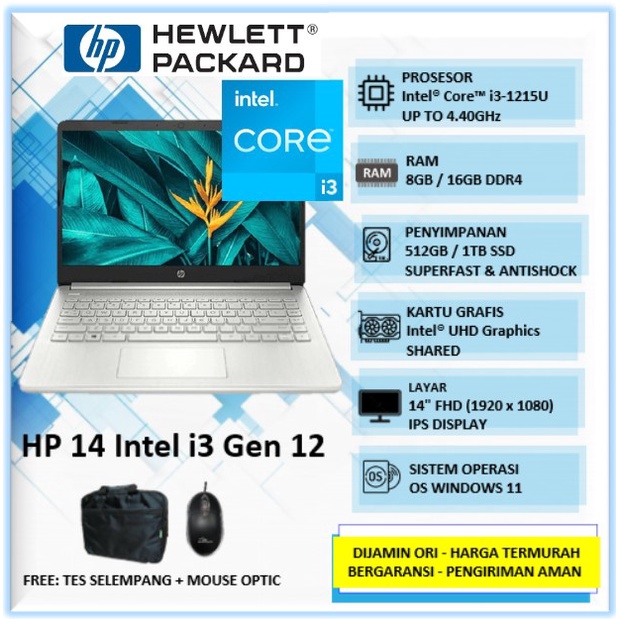 Jual Laptop Slim HP 14 Intel Core i3 Gen 12 Ram 16GB SSD 1TB 14" FHD ...
