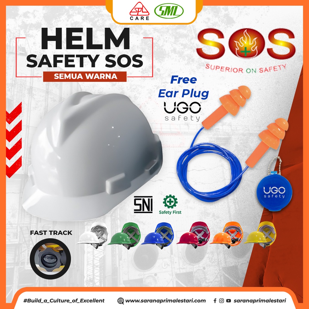 Jual [FREE EARPLUG] HELM SOS, HELM SAFETY MEREK SOS 5 WARNA, HELM SOS ...