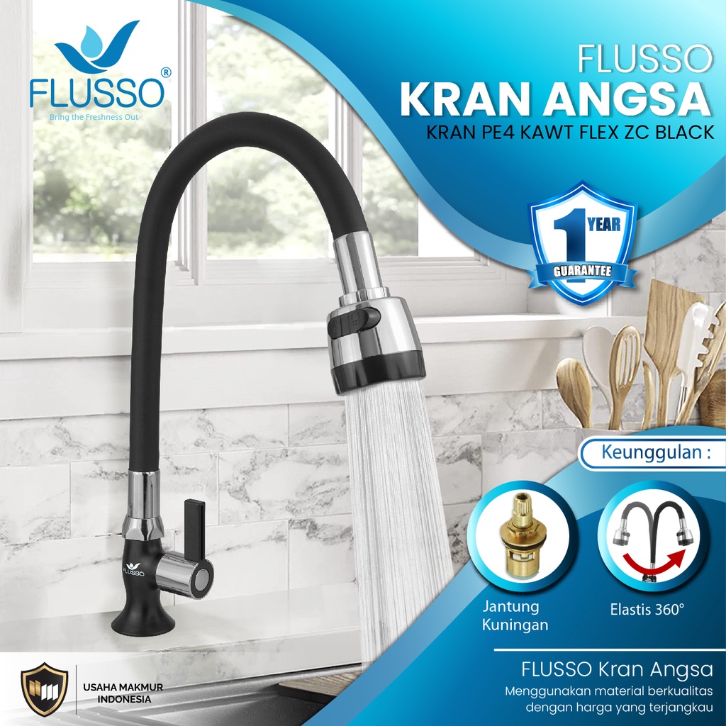 Jual FLUSSO Kran Wastafel | Kran Air | Kran Angsa Wastafel Black ...