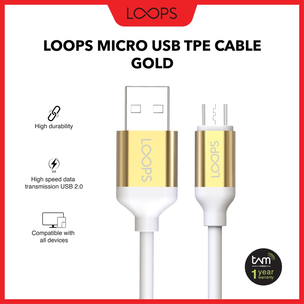 Jual LOOPS Micro USB TPE Cable Gold | Shopee Indonesia