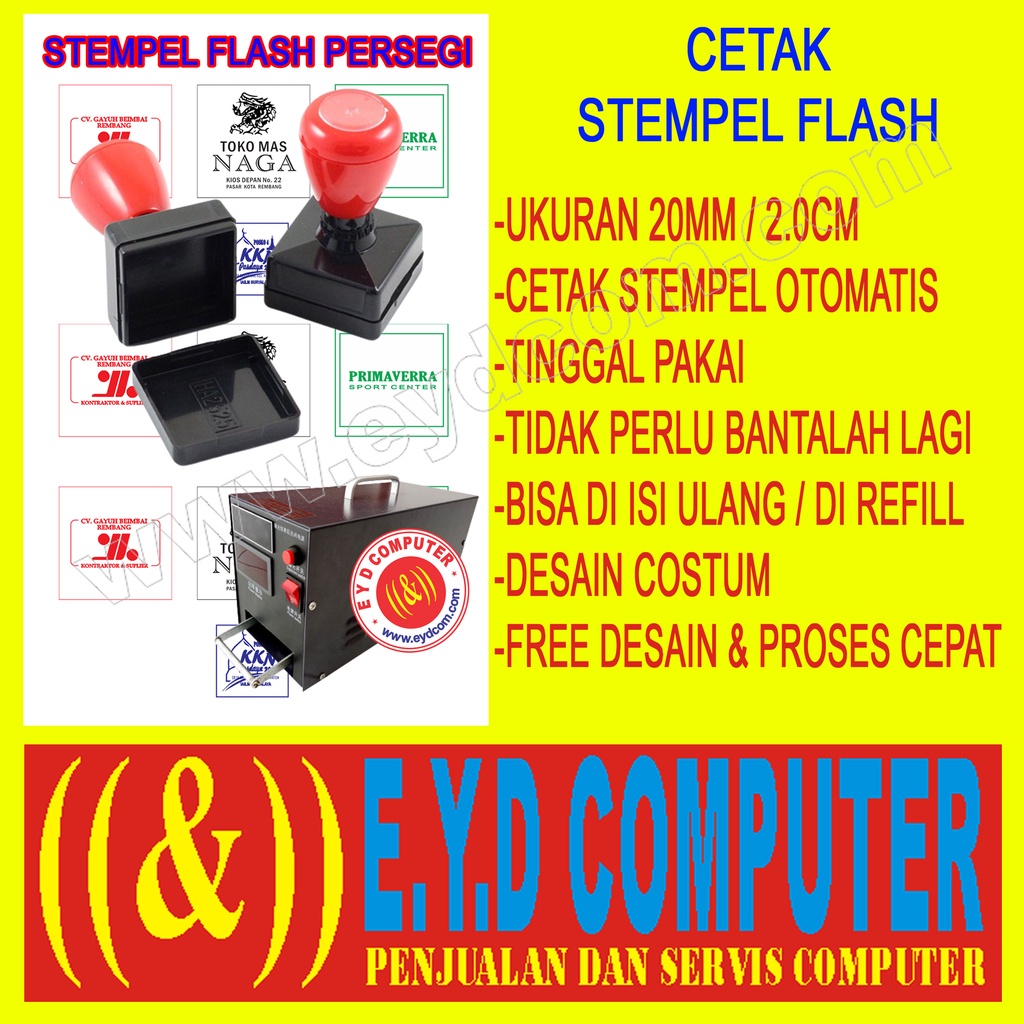 Jual CETAK STEMPEL FLASH 20X20 MM PERSEGI FREE DESAIN COSTUM CAP ...