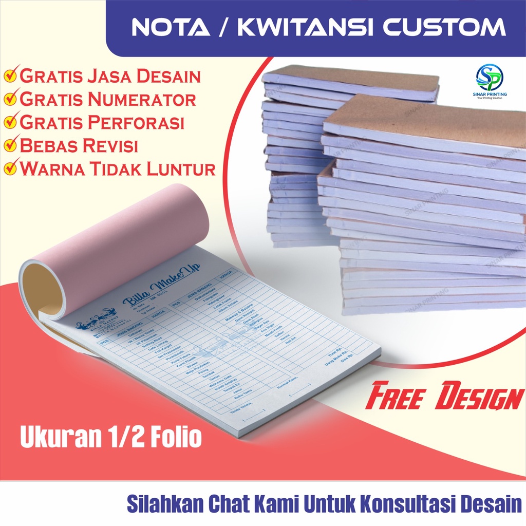Jual Cetak Nota Custom ukuran 1/2 folio kwitansi rental kwitansi ...