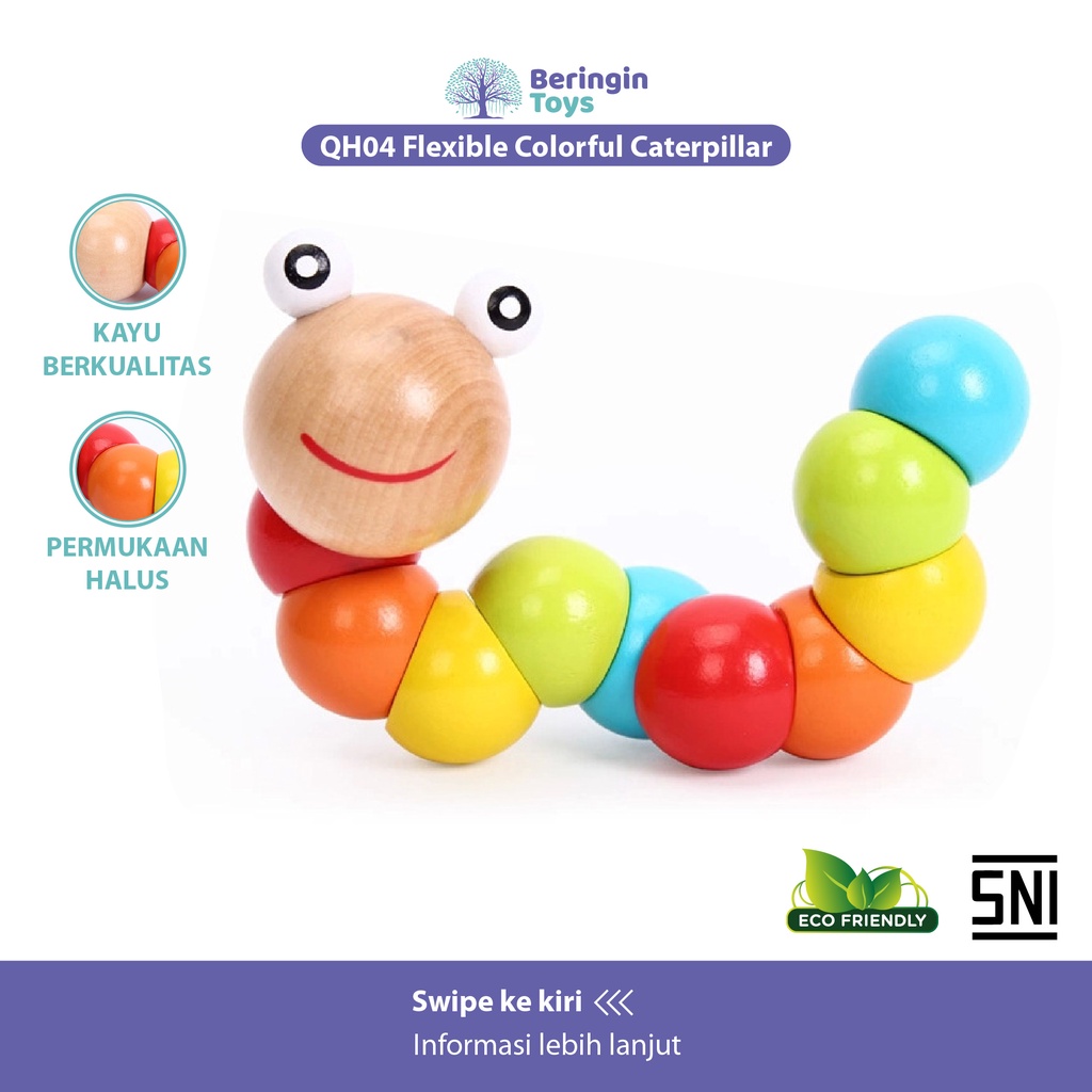 Jual Beringin Toys Wooden Flexible Colorful Caterpillar / Mainan ...