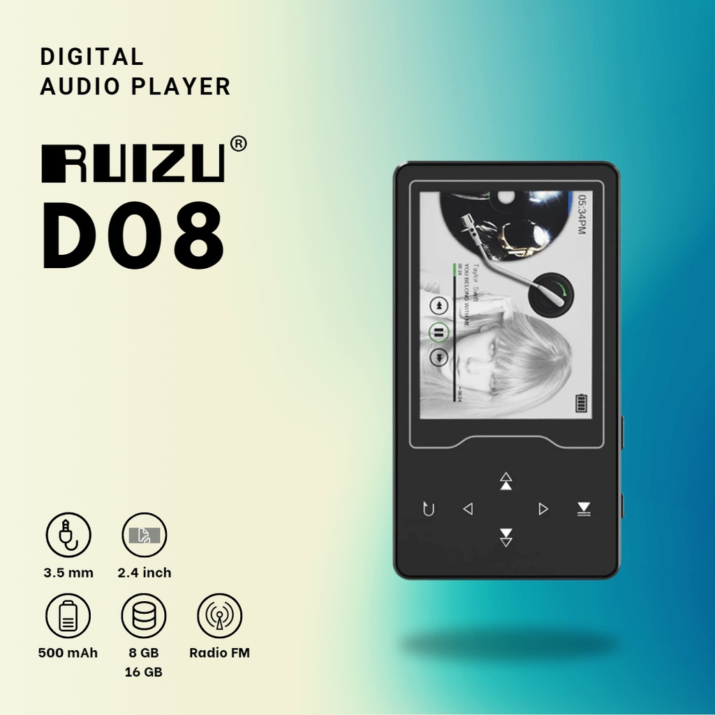 Jual Ruizu D08 HiFi DAP MP3 & MP4 Digital Audio Video Player FM Radio ...