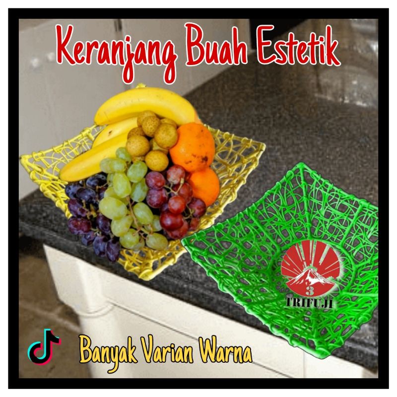 Jual keranjang buah warna lucu estetik rotan sintetis kerangka besi ...