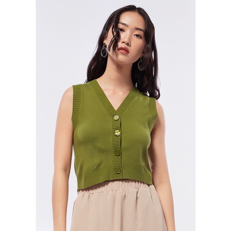 Jual COLORBOX Button Up Knit Vest Green | Shopee Indonesia