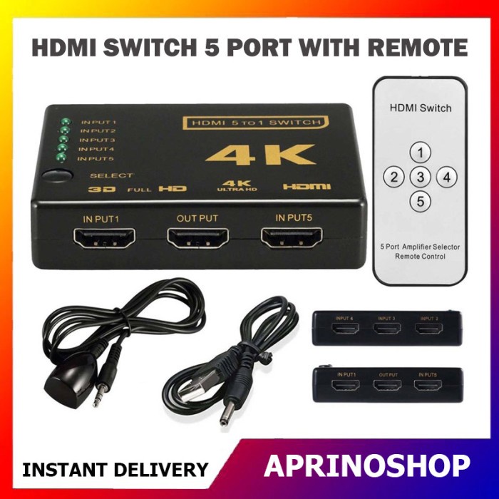 Jual HDMI Switch 5 Port 4K ULTRA HD with Remote HDMI Switcher | Shopee ...