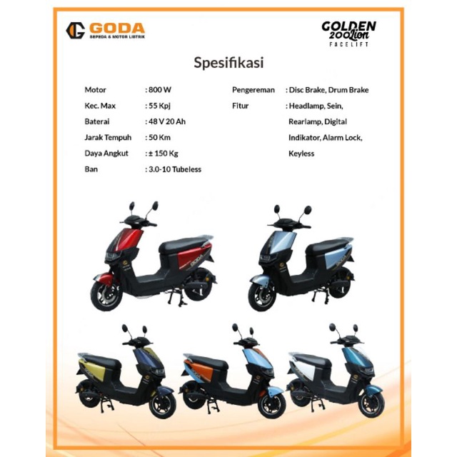 Jual MOTOR LISTRIK GODA 200 GOLDEN LION | Shopee Indonesia