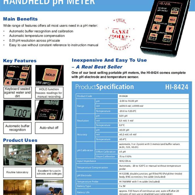 Jual Hanna Hi 8424 Portable Ph/Orp Meter Hanna Instruments | Shopee ...