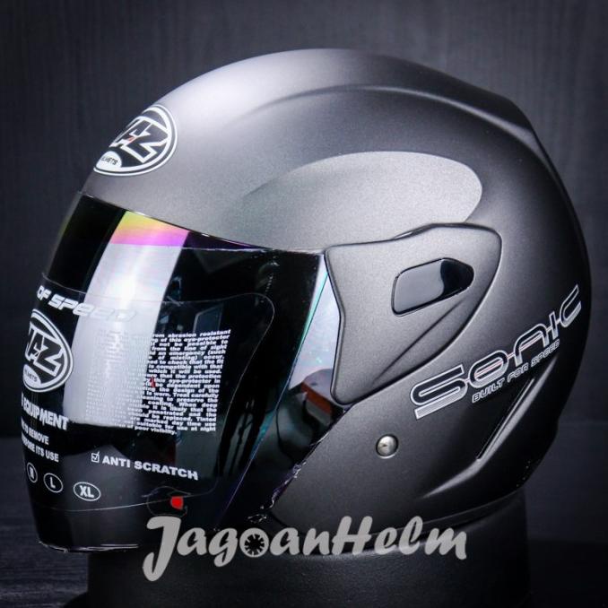 Jual Maz Helm Sonic | Gunmetal Doff | Half Face Singe Visor | Shopee ...