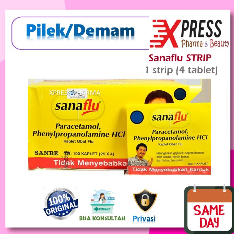 Jual ⚡XPRESS⚡ Sanaflu STRIP isi 4 Tablet Obat Pilek Alergi Flu Demam ...