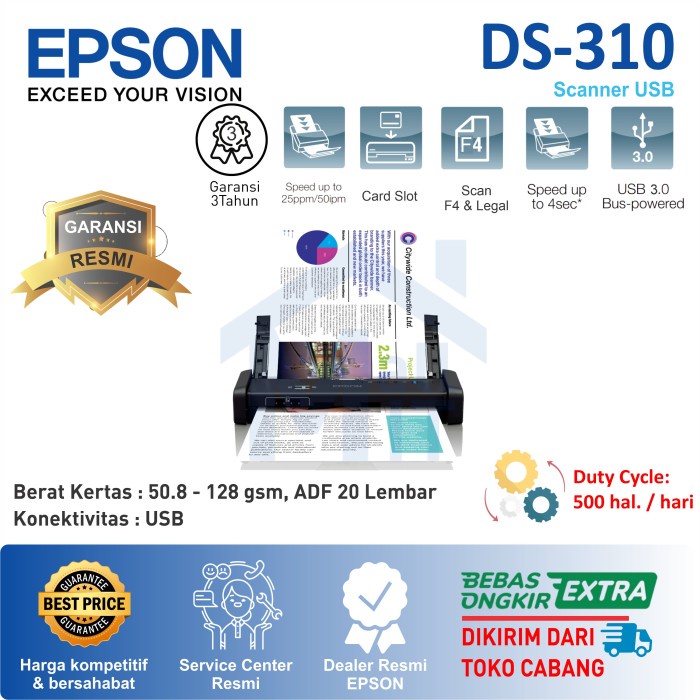 Jual Terlaris Scan Scanner Epson Ds-310 Ds310 Portable 1,7Kgr | Shopee ...