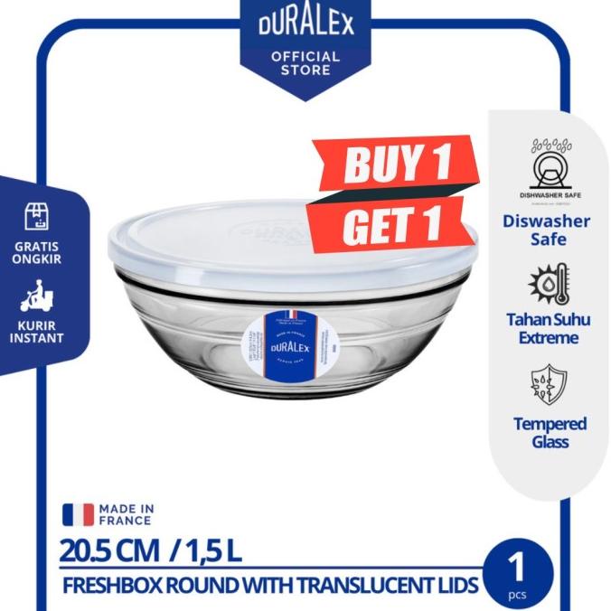 Jual Duralex Freshbox ROUND with Lids 20.5cm/1.5L-Grey/Food Container ...