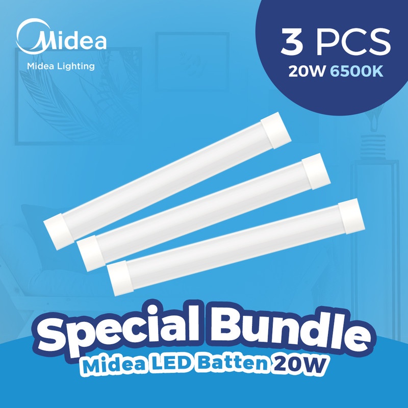 Jual Midea Bundle Lampu Led Batten 20 Watt 6500K Putih - isi 3 Pcs ...