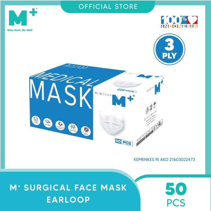 Jual Mplus Medical Mask 3 Ply Earloop Putih Banded 100S | Shopee Indonesia