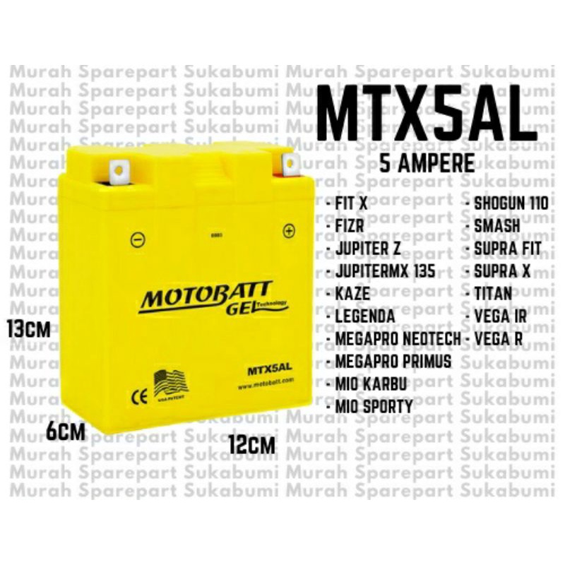 Jual AKI MOTOR MOTOBATT GM5Z-3B/MTX5AL SUPRA X JUPITER MX MEGAPRO MIO ...