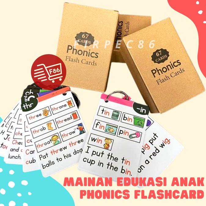 Jual PROMO!!! F86 PHONIC FLASH CARDS FLASHCARD BELAJAR MEMBACA 67 KARTU ...