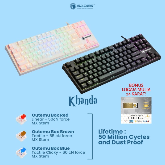 Jual Keyboard Gaming Mechanical TKL Sades Khanda / Removable Switch ...