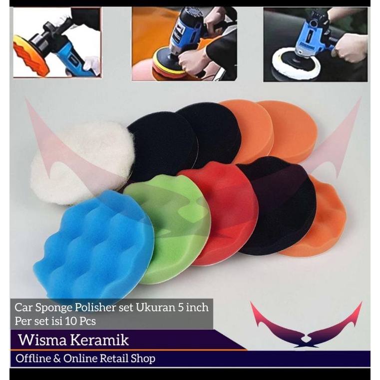 Jual Sponge polishing set ukuran 5 inch isi 10 pcs, buffing pad set ...