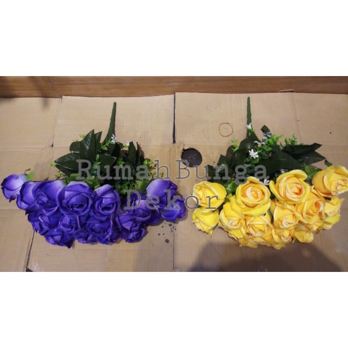Jual Bunga Artificial Rose Mawar X18 ( Kuning Dan Ungu ) | Shopee Indonesia