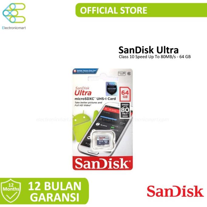 Jual Micro SD SANDISK ULTRA microSD UHS-I CARD FOR CAMERAS for 64GB ...