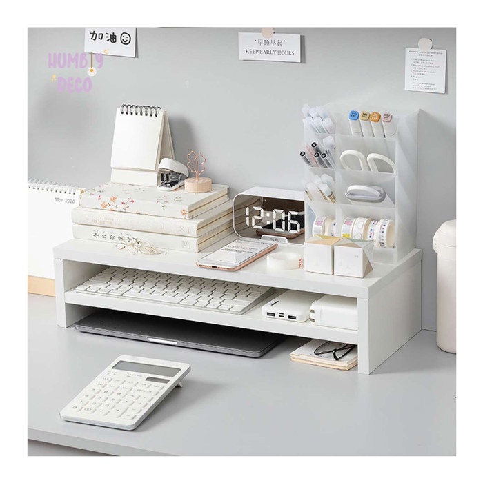 Jual Aurealiamall Korean Aesthetic 2 Tier Stack White Study Table Wood ...