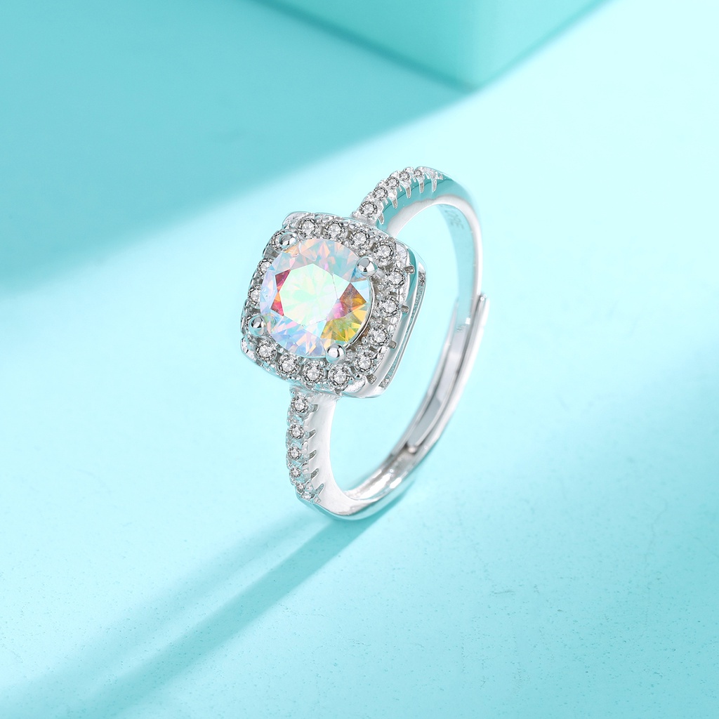 Jual YT JEWELRY - Cincin Berlian Moissanite - Rainbow Claws Square ...