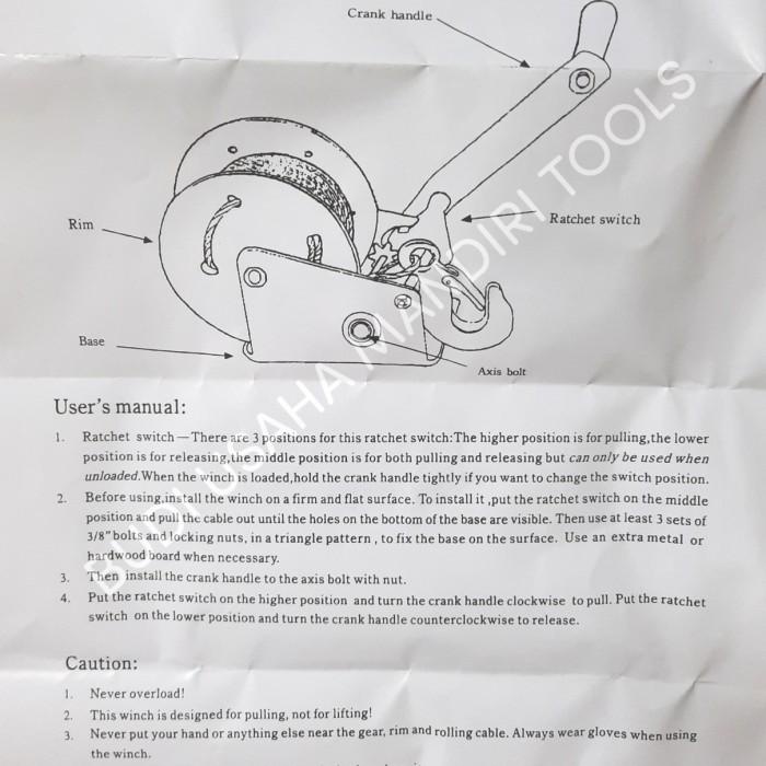 Jual Hand Winch Single Gearwith Wire Rope Wsr035 350Kg -Katrol Manual ...
