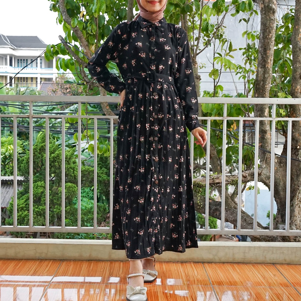 Jual KU6 PIONEE DRESS PLISKET CRINKLE KOREA MOTIF BUNGA BY MEECLO TFQ ...