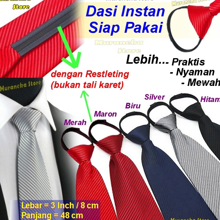 Jual Fzbf2591㊫ Dasi Pria Instan Resleting Garis Salur Langsung Pakai Jadi Otomatis Hitam Formal