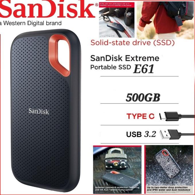 Jual SANDISK EXTREME PORTABLE SSD V2 NVME 500GB USB-C 1050MB/s E61 ORIGINAL | Shopee Indonesia