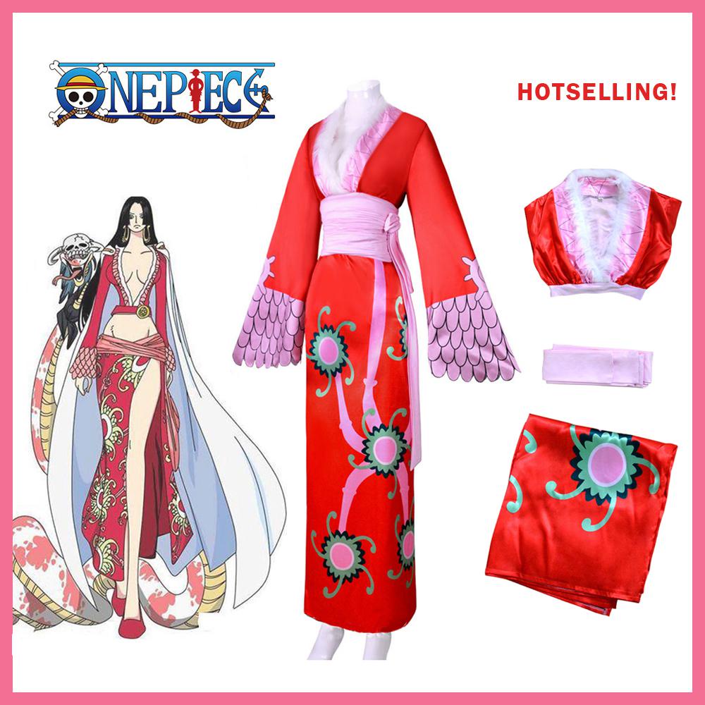 Jual One Piece Cosplay Boa Hancock Costume Sexy Empire Red Kimono Dress ...
