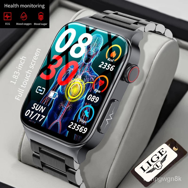 Jual LIGE New ECG PPG Blood Glucose Smartwatch Men Heart Rate Blood ...