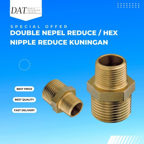 Jual 1/2" x 3/8" Double Nepel Hex Reduce Kuningan 1/2 Inch x 3/8 Inch | Shopee Indonesia