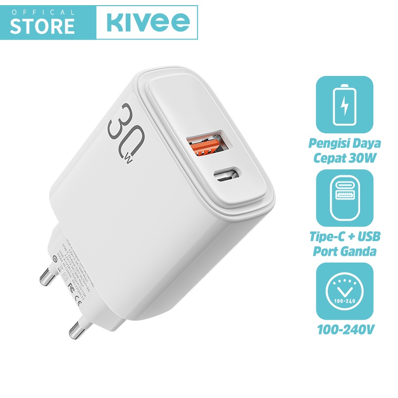 Jual STOK TERBATAS!. KIVEE Charger Adaptor fast charging 30w USB +Type ...