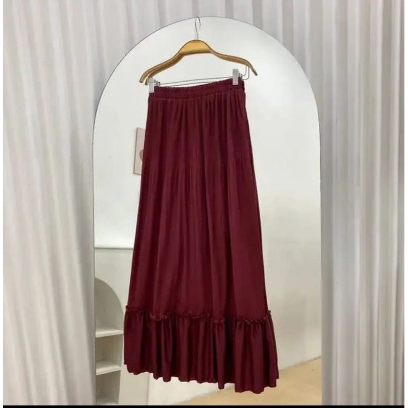 Jual ROK PLISKET RUFFLE SUSUN WARNA MAROON | Shopee Indonesia