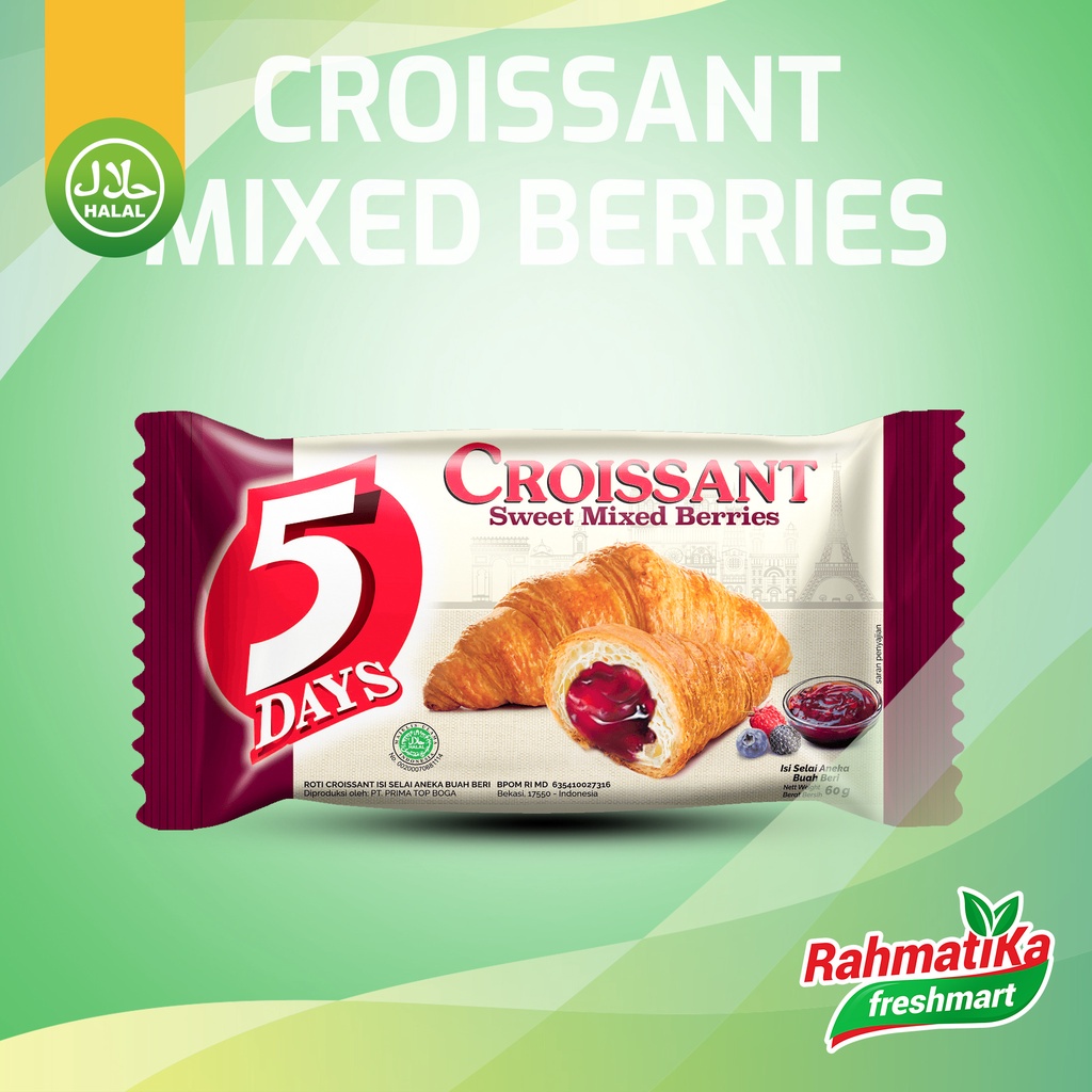 Jual Roti 5Days Croissant Creamy Sweet Mix Berries 60 gram | Shopee ...