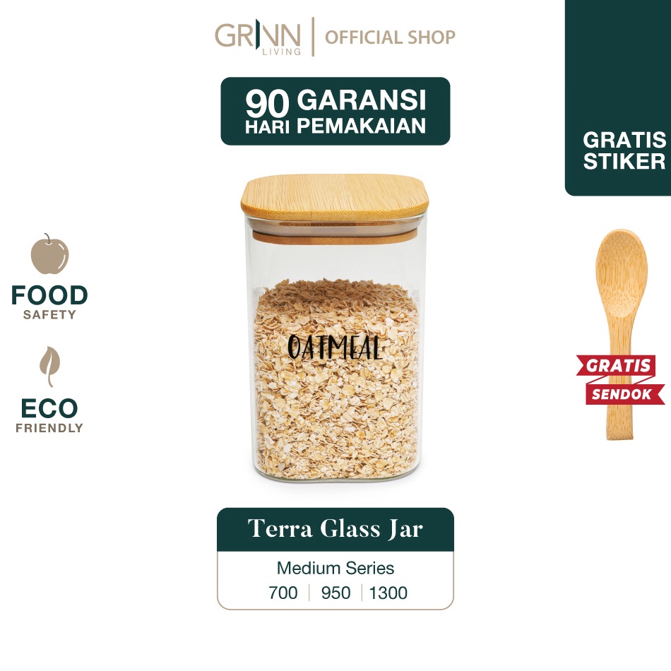 Jual HARGA SPESIAL!. GRINN LIVING Terra Jar / Toples Kaca Kotak Tutup Kayu / Bambu untuk Tempat ...