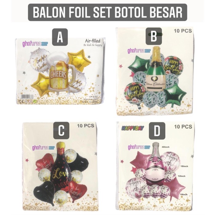 Jual Jual Balon Foil Set Botol Besar 1 Pack Paket Balon Gelas Bintang ...