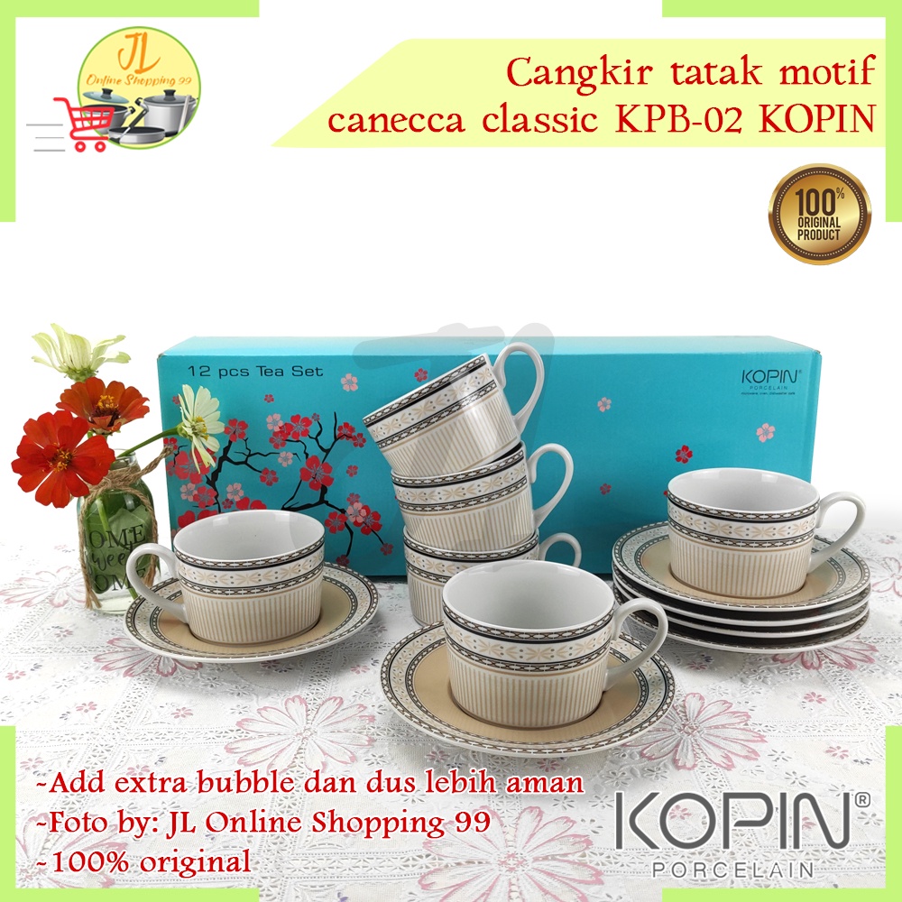 Jual KOPIN cangkir set 6 pasang + lepek keramik motif canecca classic ...