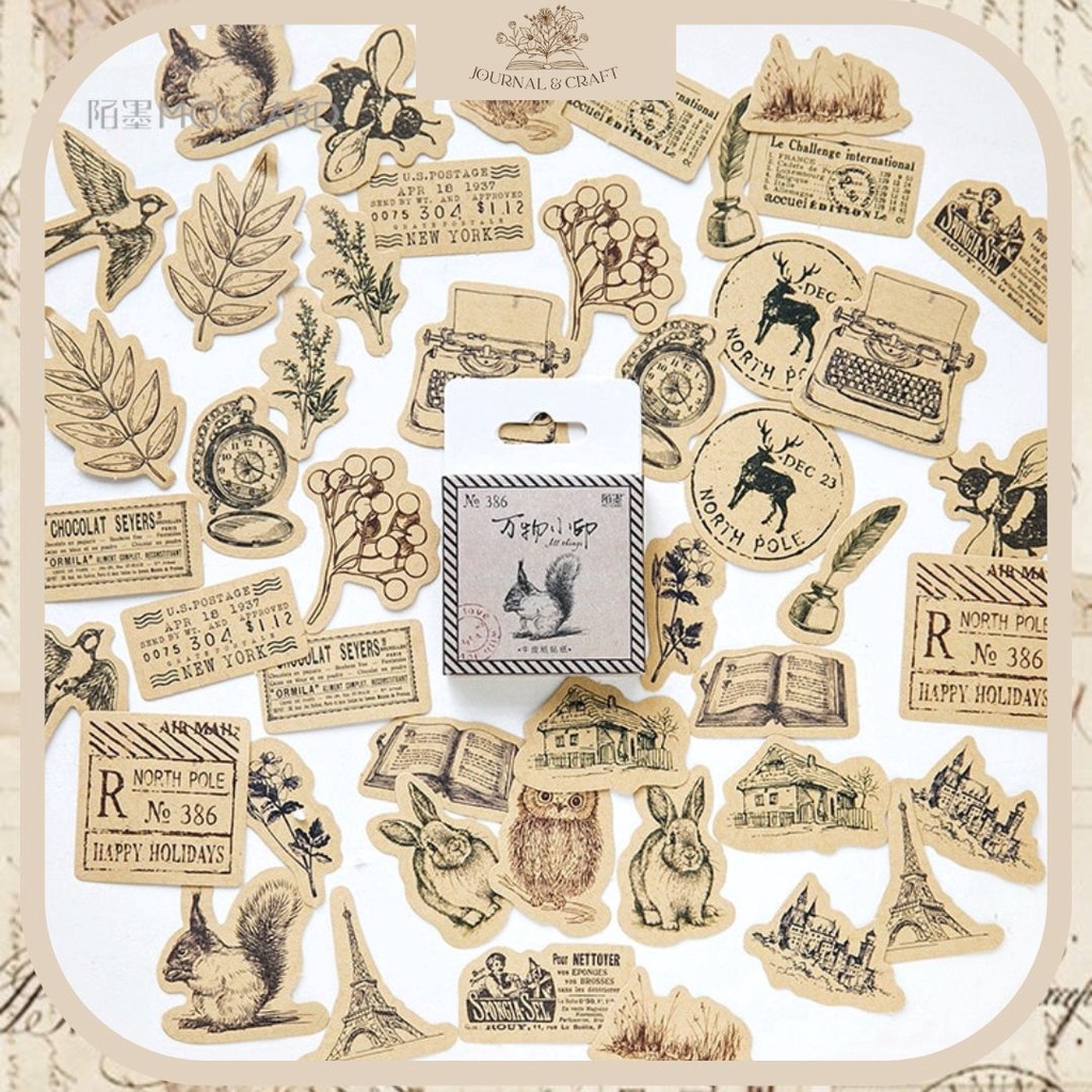 Jual 46PCS Vintage sticker retro stiker journal jurnal scrapbook ...