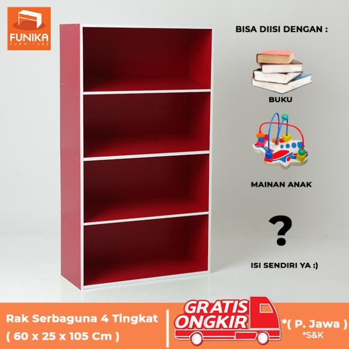 Jual Funika 11242 Rd-Wh - Rak Buku 4 Tingkat - Merah/Putih | Shopee ...