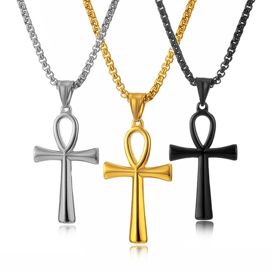 Jual Kalung Pria Rantai Salib Titanium Hitam Silver Gold Ankh Mesir K79 ...