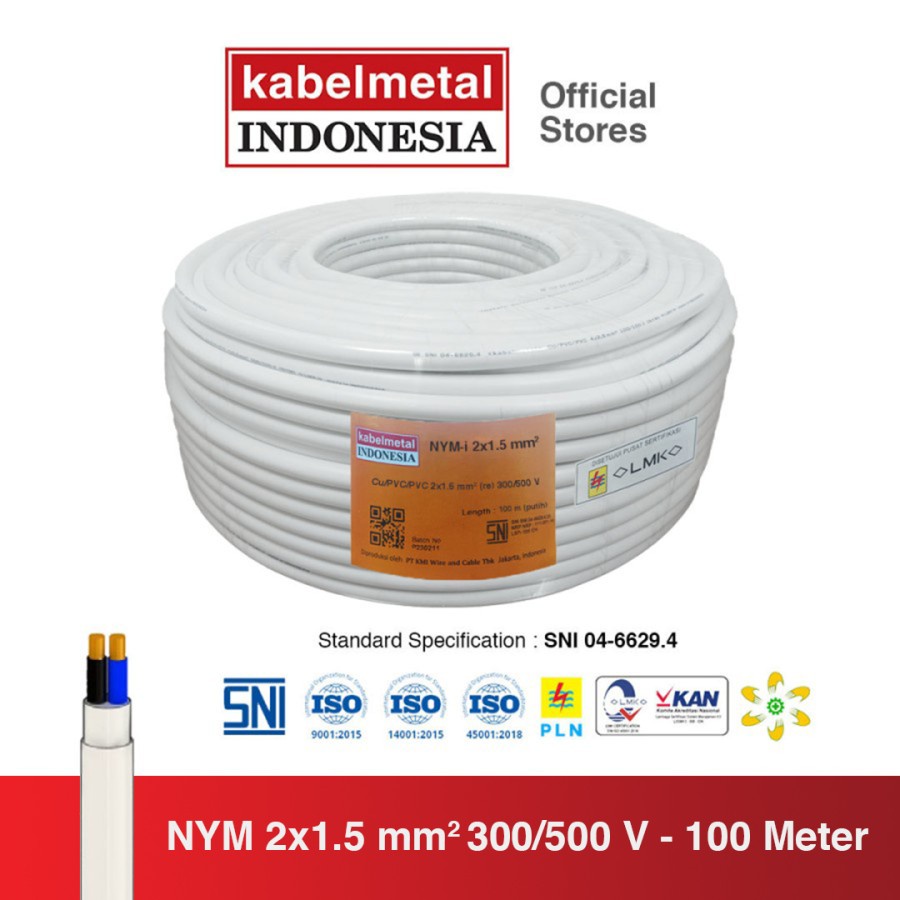 Jual Kabel NYM 2x1.5 mm 100 Meter Roll kabelmetal INDONESIA - Kawat Tembaga Tunggal PVC Putih ...