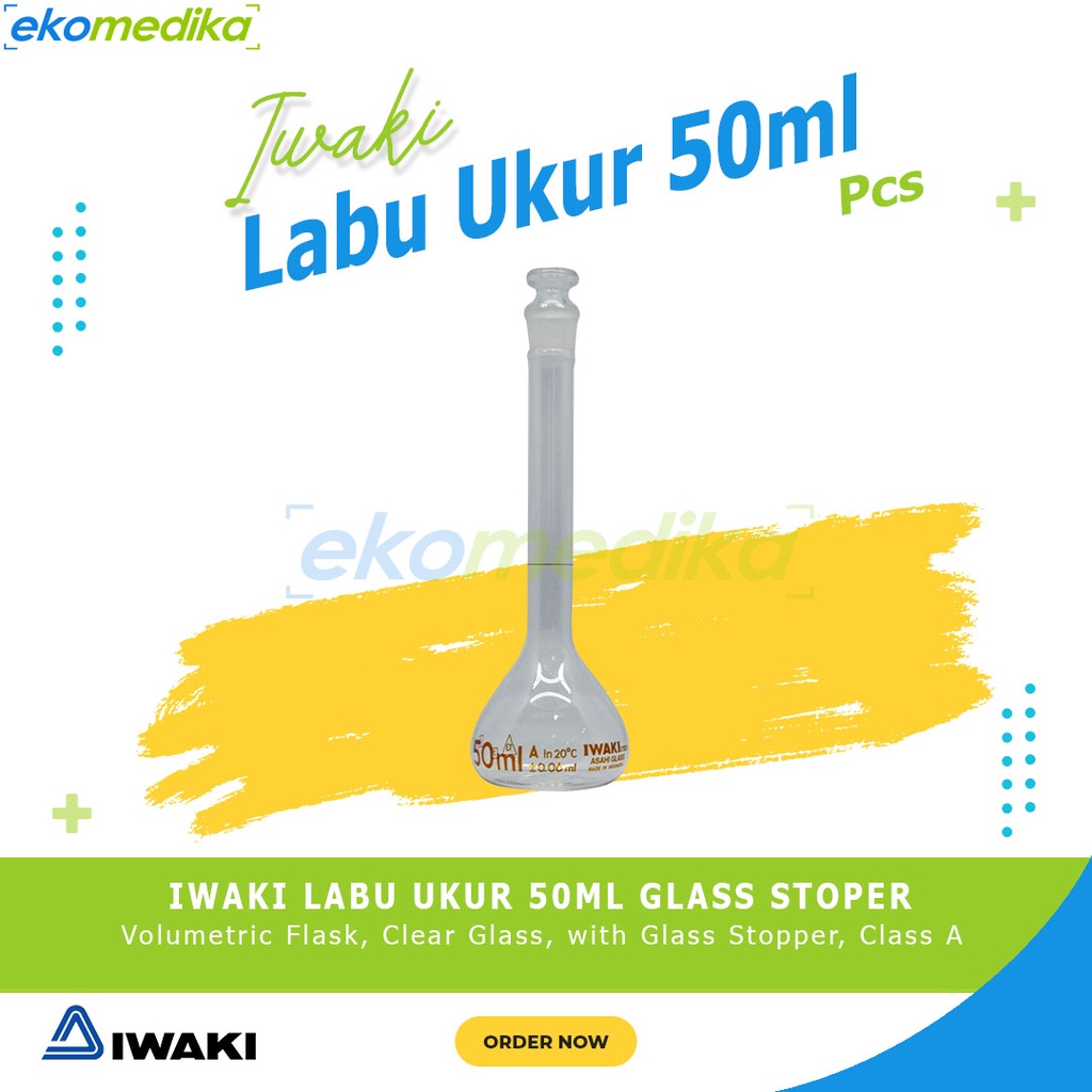 Jual Labu Ukur 50ml Plastik, Glass Stopper - Volumetric Flask IWAKI Labu Ukur 50ml Tutup Kaca ...