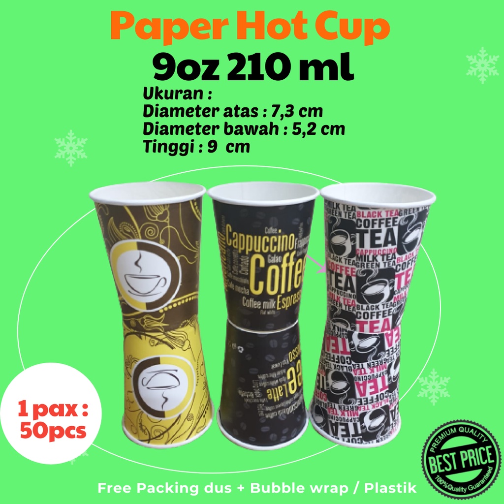 Jual Paper Hot Cup Gelas Kertas 9 oz 210 ml Coffee diameter 7 cm isi 50 pcs Motif MIX Coffee ...