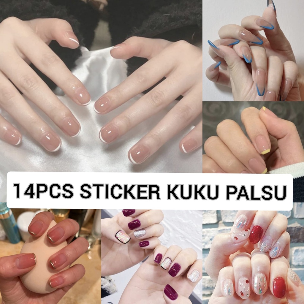 Jual 14pcs Stiker Kuku Palsu Sticker Kuku Palsu Wanita Tahan Air Nail ...